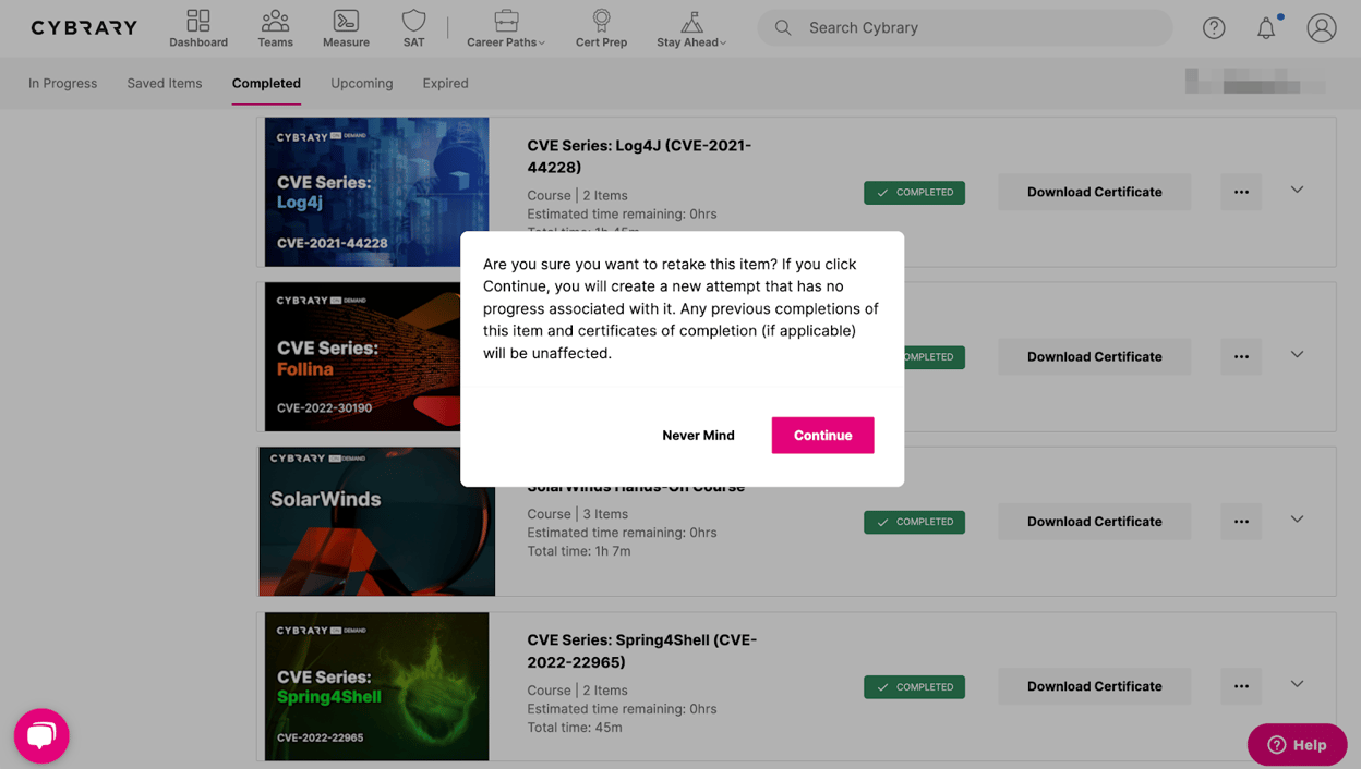 Retake a Cybrary Course
